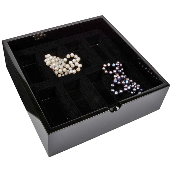 Order Tray with 8 compartments, extra height | Glossy black wood/ Black ...